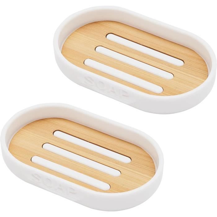 Seifenschalen Porte-Savon Blanc Avec Bambou[J2919] - Cdiscount Bricolage