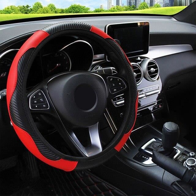 COUVRE-VOLANT,Red 3PCS--Couvre volant de voiture universel en cuir PU ...