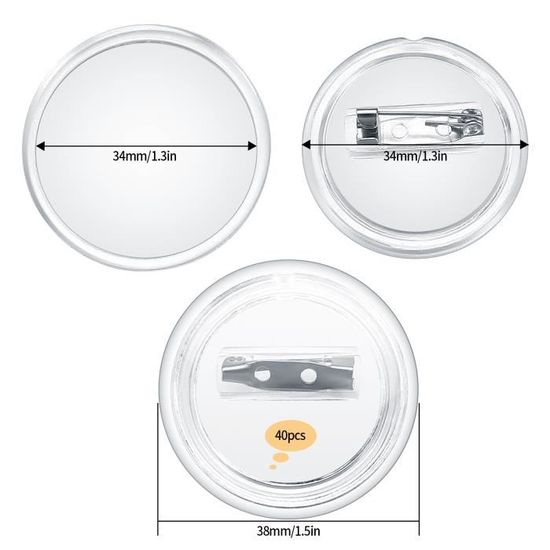 40 Pièces Badges de Bouton Personnalisés 38mm Badge Rond Transparent en ...