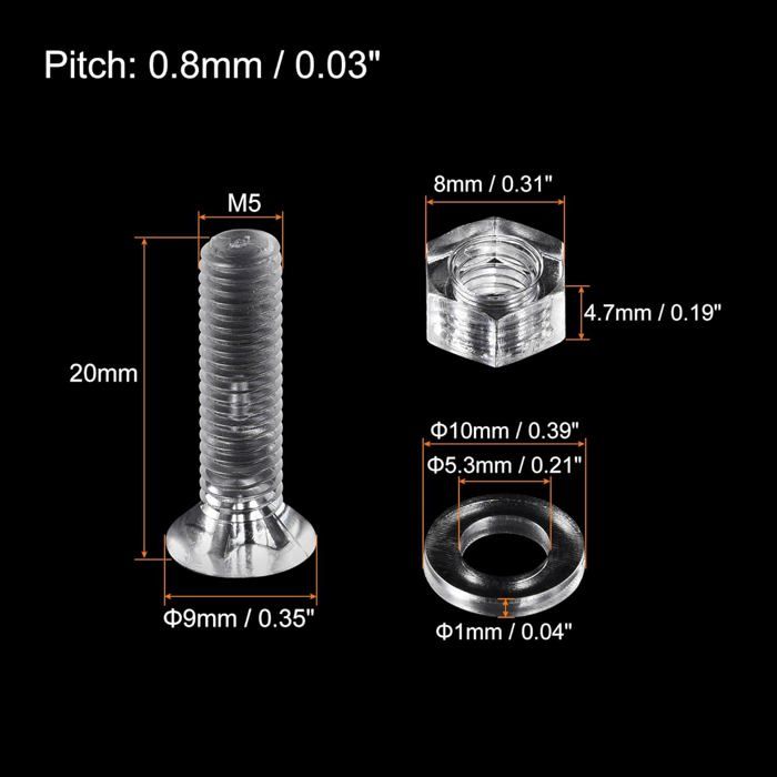 Lot De 20 Vis À Métaux Cruciformes En Plastique M5 X 20 Mm Avec Écrous ...