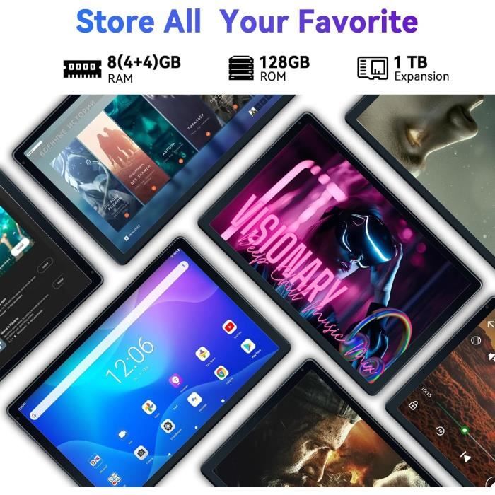 Tablette 10 Pouces Android 13 Tablette 6 Go Ram+128 Go Rom, Tablette Tactile Avec Processeur ...
