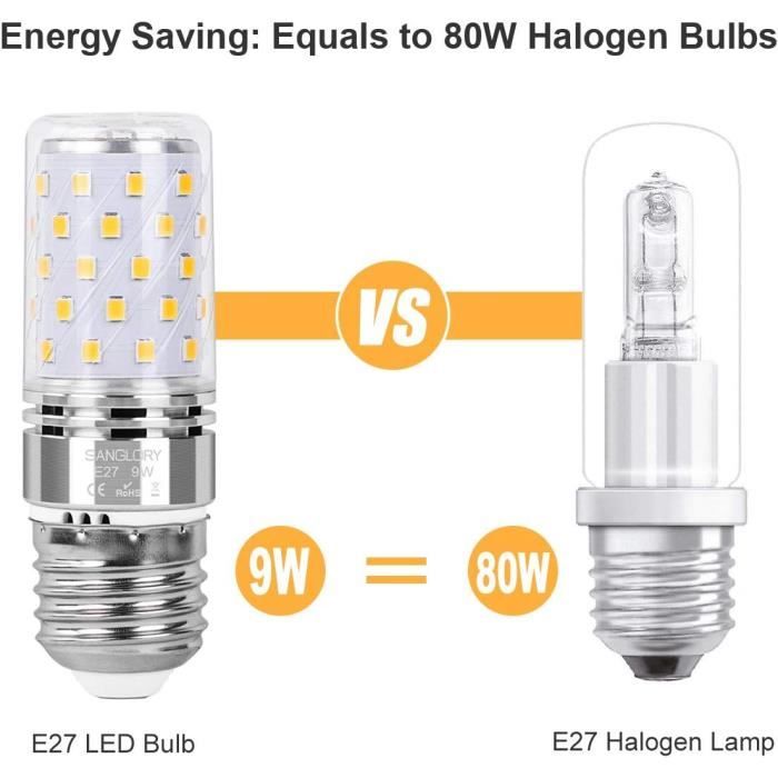 Ampoules LED Culot E27 Blanc Chaud 9W Equivalent 60-80W, Ampoule E27 3000K LED Culot à vis E27 ...