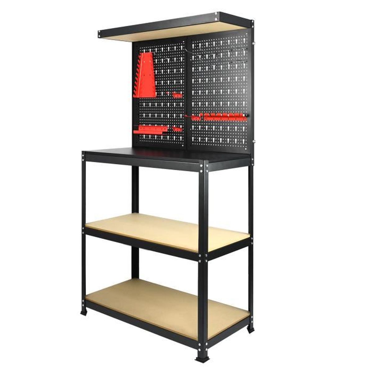 Aufun établi en métal avec étagère, panneau perforé avec gamme de ...