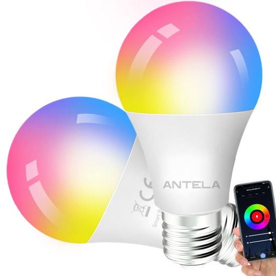 Antela Ampoule Connectee LED Wifi E27 9W RGB/CCT 2700K-6500K, Ampoule Intelligente compatible ...