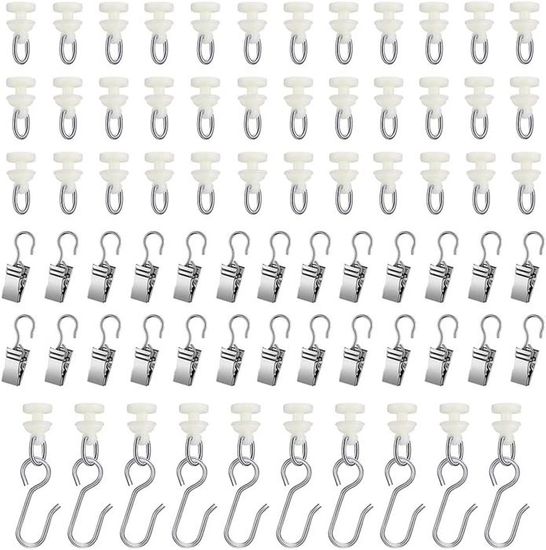 50 Pices Crochet Rideau Rail Glisseur 50 Pices Clips De Rideau 10 Pices ...
