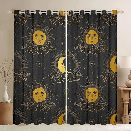 Rideau Occultant à Oeillets 3D Imprimé Soleil Lune Rideaux Chambre ...