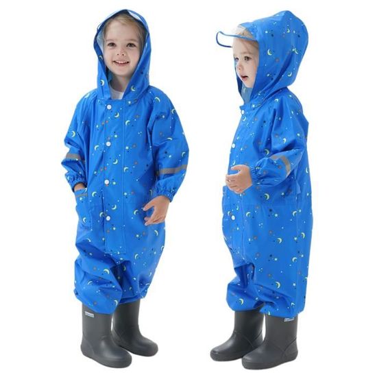 Combinaison de Pluie Enfants - AMOUNE - Imperméable à Capuche - Bleu ...
