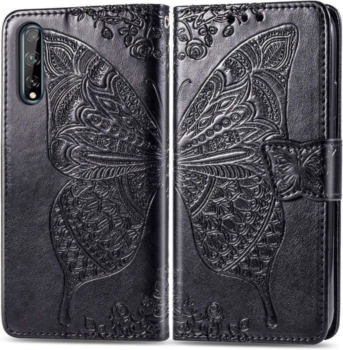 Étui en cuir PU flip case antichoc avec motif papillon pour Huawei Y8p ...