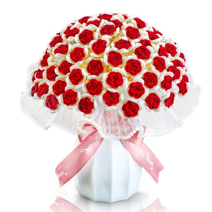 Kit de Bouquet de Roses DIY - 99 Roses Artificielles - Vase Blanc ...