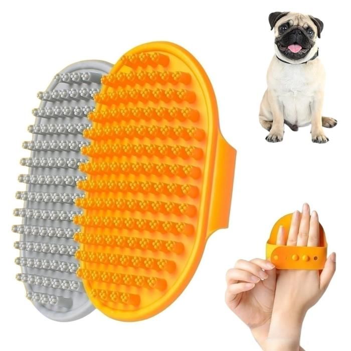 Dog Grooming Shedding Soothing Massage Rubber Bristles Curry Comb With ...