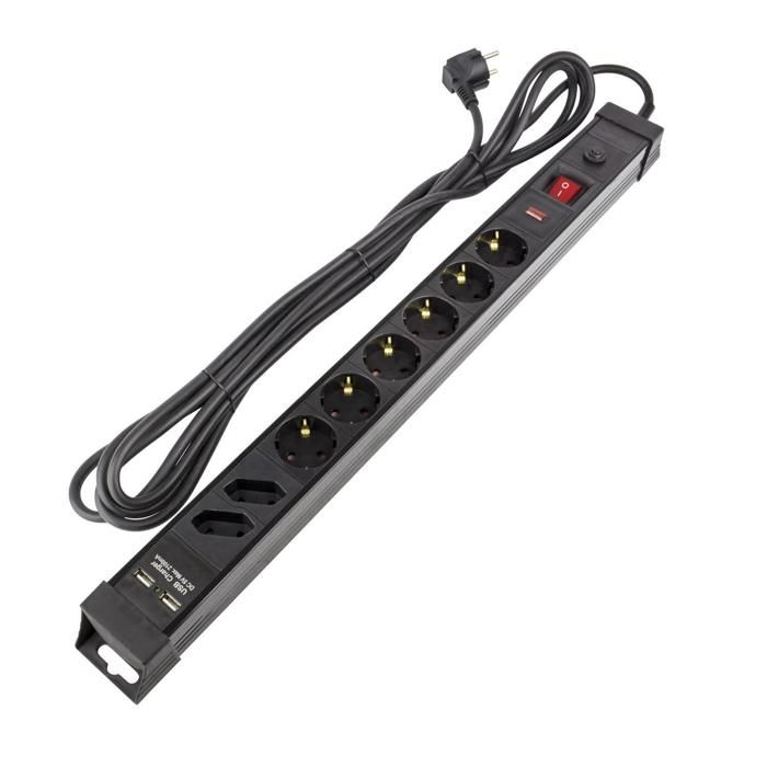 Bloc Multiprises 6 Prises Type F Schuko EU Protecteur de Surtensions ...