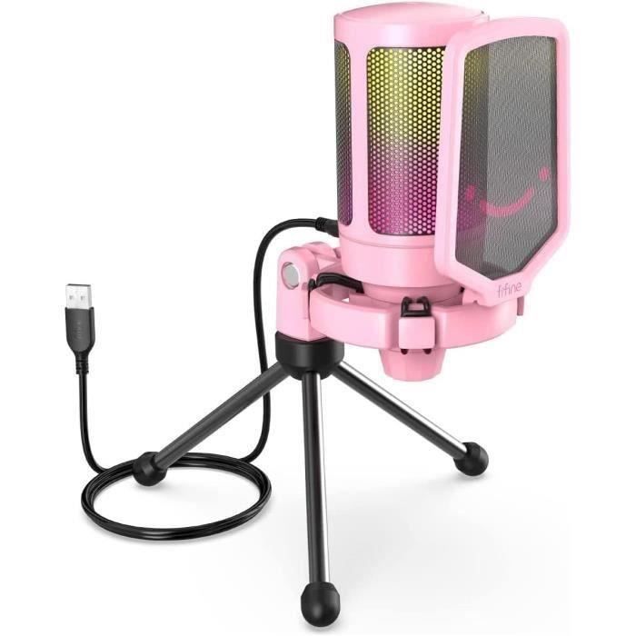 FIFINE USB Microphone Gaming RGB Condensateur Microphone pour PC PS5 ...