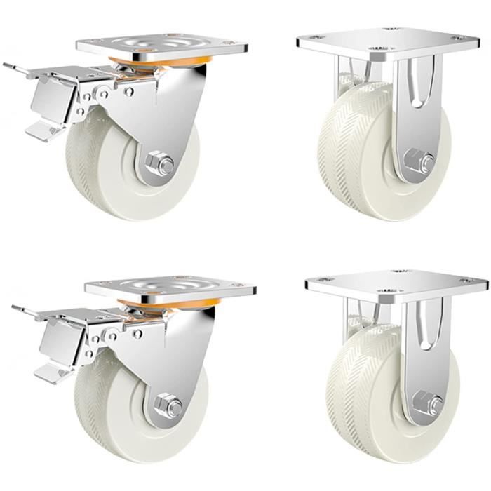 Lot de 4 Blanc roulettes Pivotantes 100mm Roues avec Frein Plaques ...