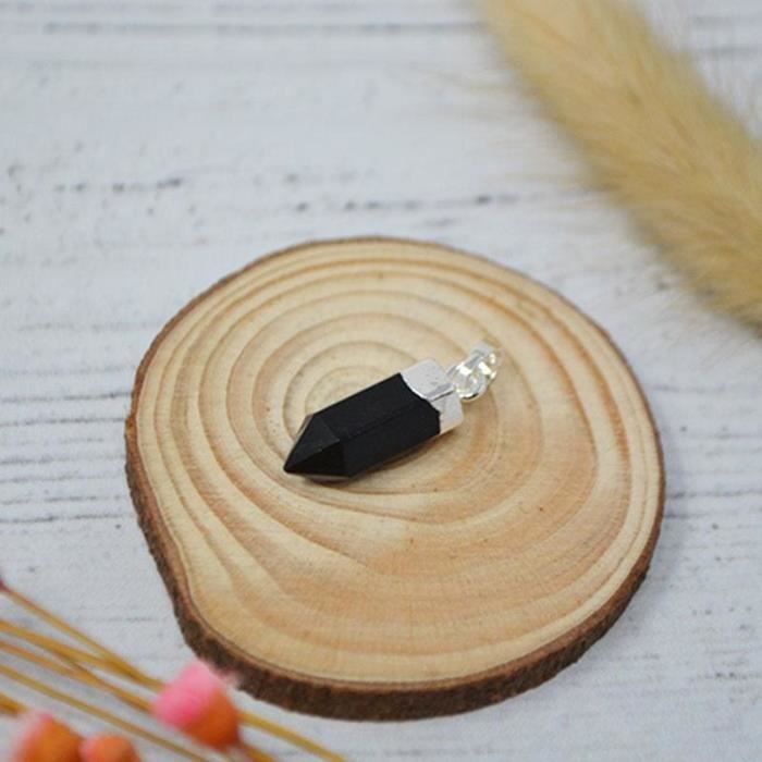 Pendentif Bitermine plaqué argent - Pierres naturelles - Obsidienne ...