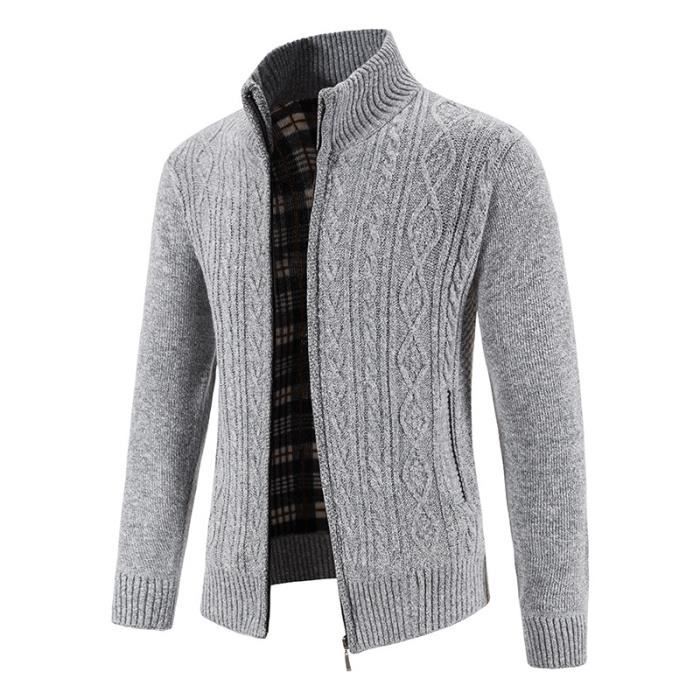 Gilet Hiver Zippé Homme En Tricot Doublé Polaire Cardigan Chaud Epais ...