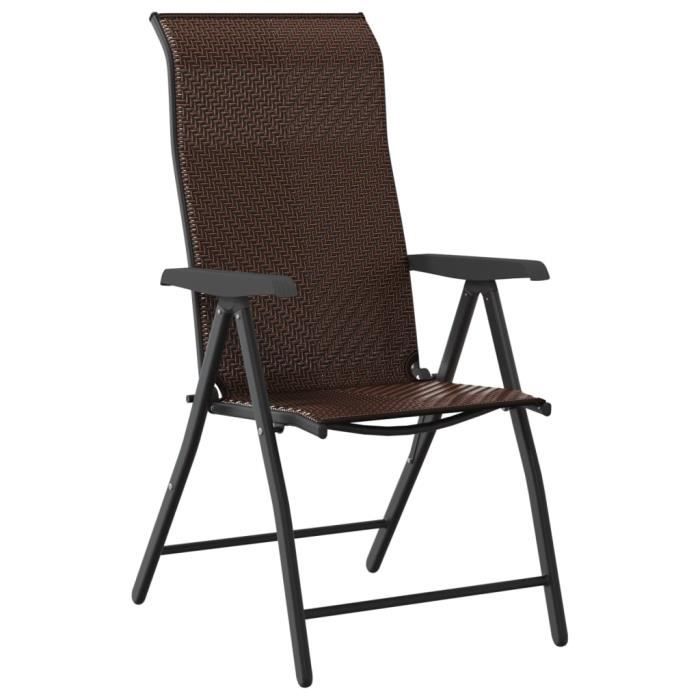 KIT Chaises pliables de jardin lot de 8 marron résine tressée - SALALIS ...