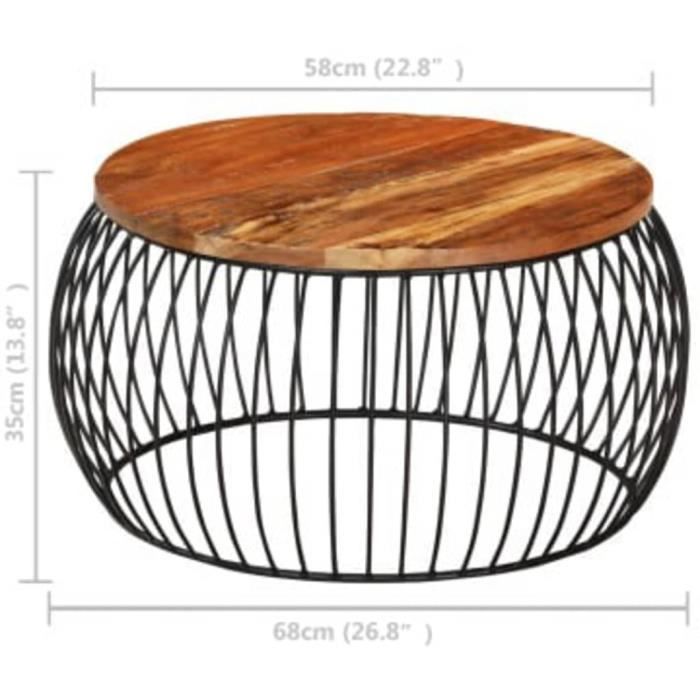 Table basse en bois de récupération solide - TMISHION - Ø68 cm - Marron ...