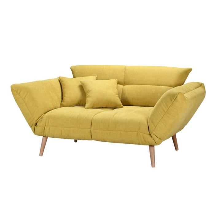 Canapé méridienne convertible Jaune/Bois - TETIAROA - L 151/210 x l 85 ...