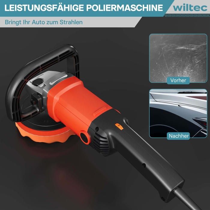 Wiltec Machine Polir Meuleuse 1200W 3000 tr./min Pochette Polisseuse 6 ...