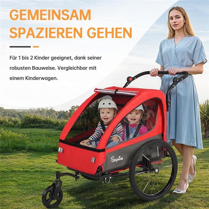 SEPNINE Remorque Velo Enfant et Poussette 2 en 1 avec Suspension ...