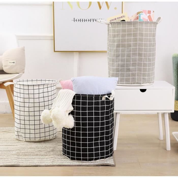 Panier À Linge Sale En Coton Et Lin Pliable Rond Et Étanche Seau Pour ...