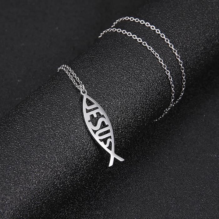 Collier Avec Pendentif Jésus Poisson Pour Femmes Et Filles En Acier ...