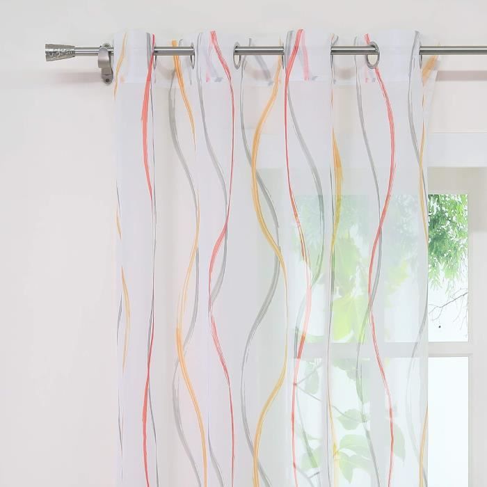 1 Pièce Rideau Voilage Transparent avec Motif de Vagues à Oeillets en ...