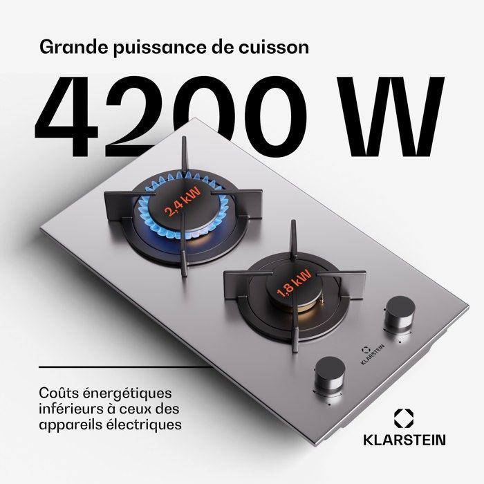 Table de Cuisson à Gaz - KLARSTEIN - Goldflame Domino - 2 Brûleurs ...