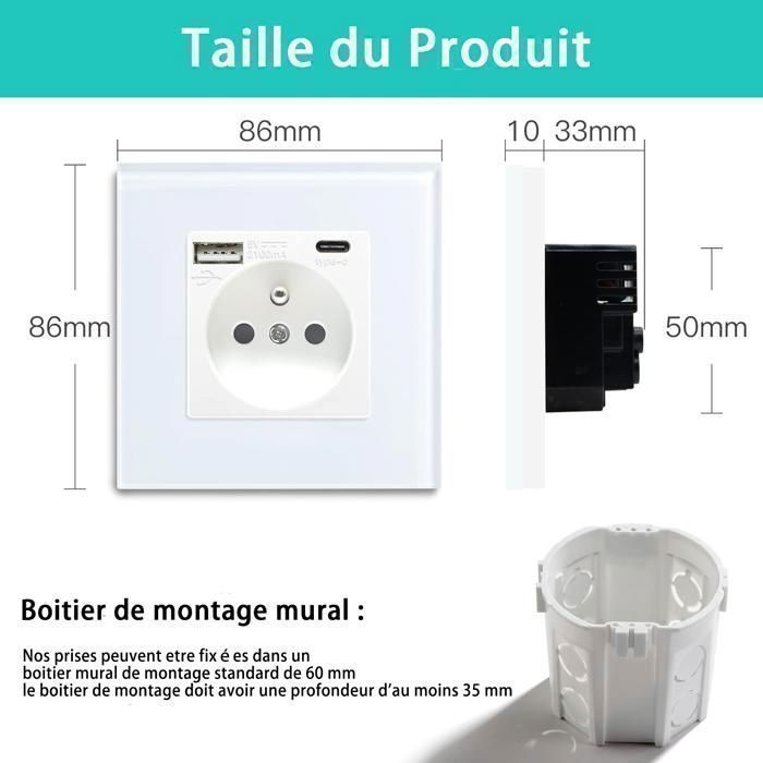 Prise murale - Prise murale usb - Avec port USB et 1 port Type-C ...