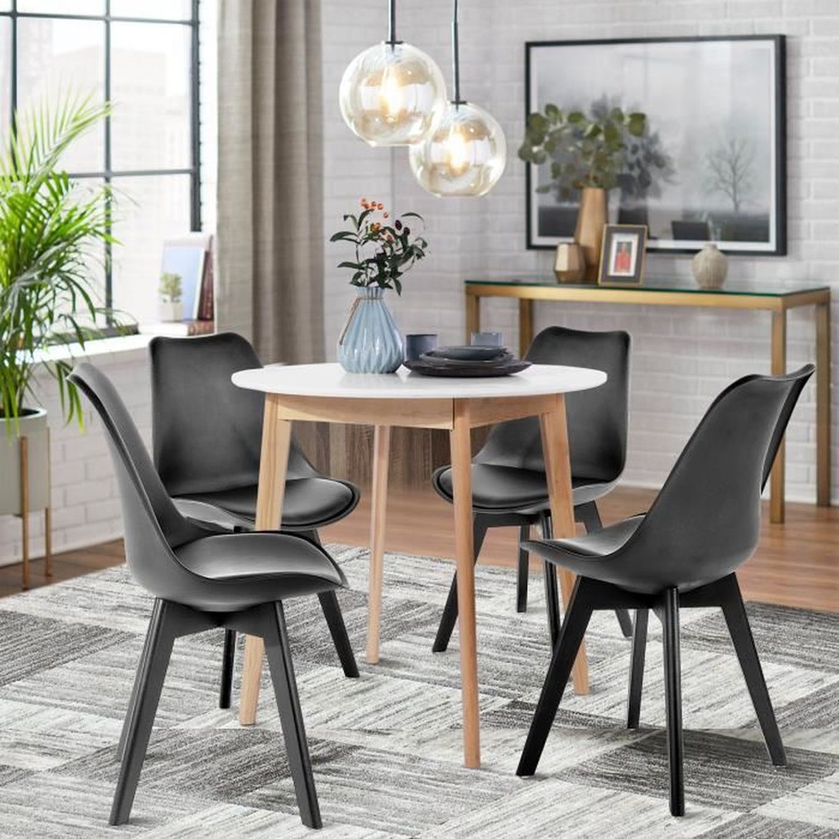 Ensemble table à manger de 4 personnes + 4 chaises Noir - Design ...