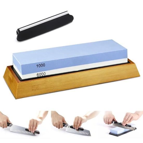 Pierre à aiguiser/affuter 1000/6000 avec avec base et support pour couteaux de cuisine ...