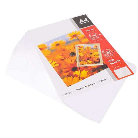 Papier photo mat pour imprimante DILWE - 20 pièces A4 8.3x11.7in - Surface brillante résistante ...