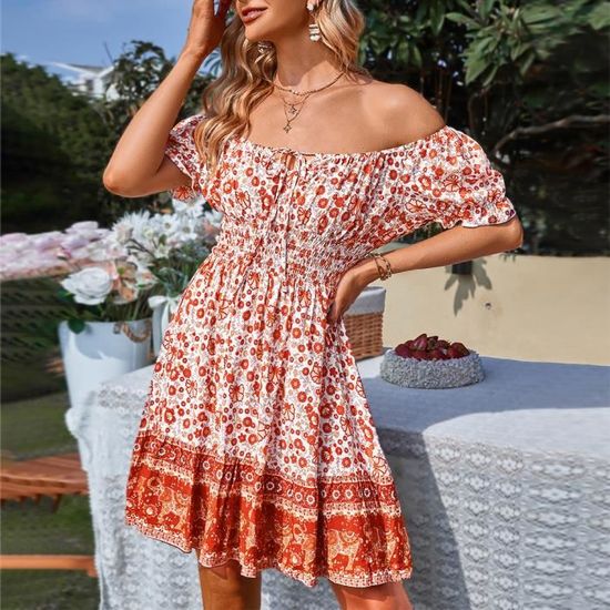 Robe femme chic elegant Bohème style Sexy Mode - Rouge CHUANGNA Rouge ...