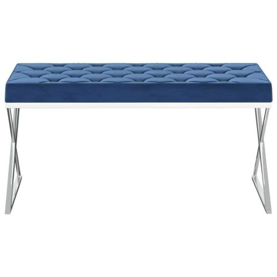 Meuble de Siège JILL'S - Repose-Pied Banc 97 cm Bleu Velours et acier ...