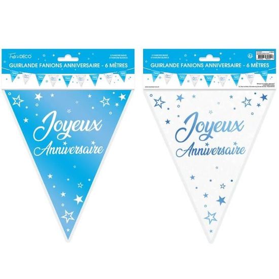 Guirlande fanion - Joy - Anniversaire - Bleu métallique et blanc - 6m ...