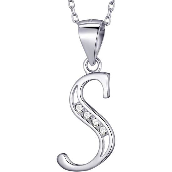 Collier Lettre Argent 925 - Pendentif Initiale avec Pierres Zircons - Bijoux Alphabet pour Femme ...
