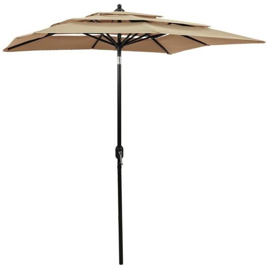 PAL Parasol à 3 niveaux avec mât en aluminium Taupe 2x2 m - Haute ...