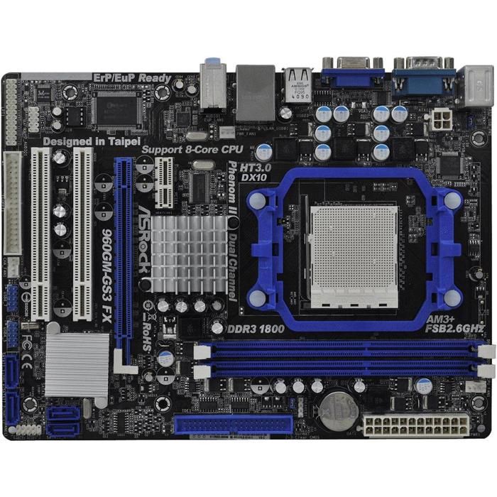 Carte mère ASRock 960GM-GS3 FX AMD 760G Socket AM3+ 2xDDR3 8GB Micro ATX - Cdiscount Informatique