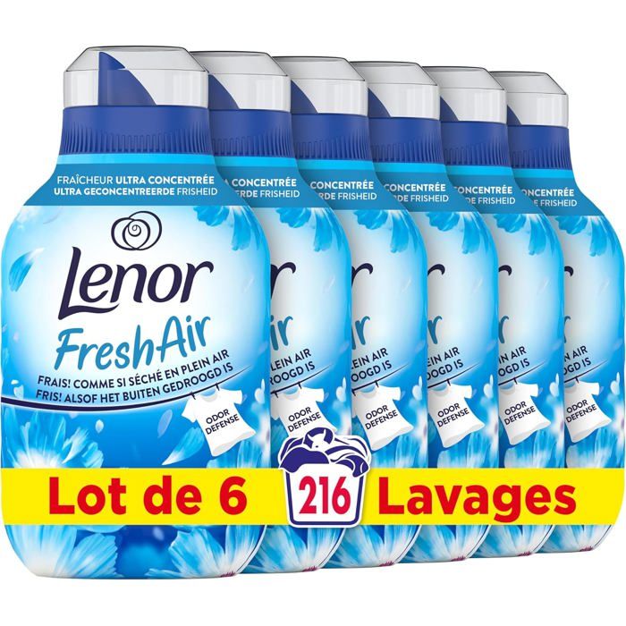 Lenor Fresh Air Adoucissant Fraîcheur Matinale,216 Lavages (6 x 36 Lavages),Fraîcheur Ultra ...