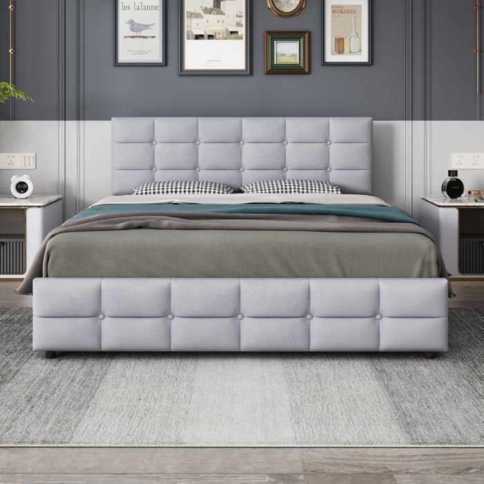 Lit double 180 x 200 cm pour adulte, rembourré, avec 4 tiroirs, sommier ...