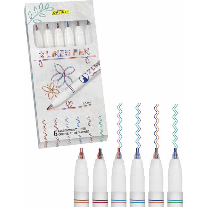 Feutres - Deux pointes - Pointe fine - 6 combinaisons de couleur ...