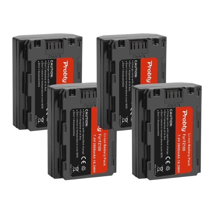4 Pcs Battery-Batterie de caméra pour Sony NPFZ100, 2600mAh, NP-FZ100, NPFZ100, série Z, Alpha ...