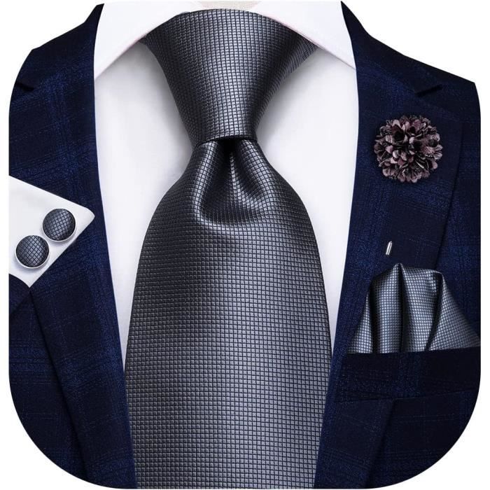 Cravate et boutons de manchette carrés en soie pour homme - En jacquard ...