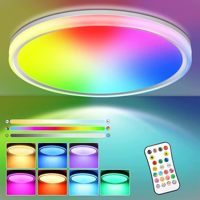 Plafonnier LED, 6500K Luminaire Plafonnier RGB Panneau LED à Changement ...