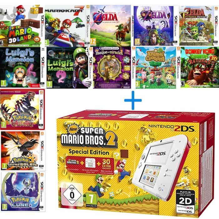 Console Nintendo 2DS Blanche + Enorme Pack Complet de 13 Jeux - 2021 ...