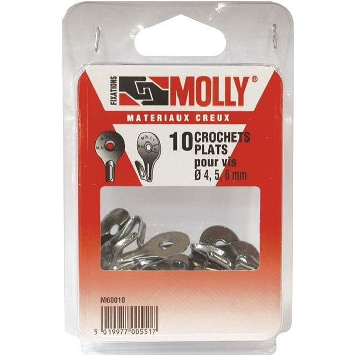 Crochet plat pour vis - MOLLY - Lot de 10 - Ø4-5-6 mm - Acier ...