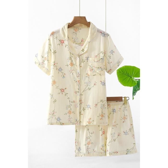 Pyjama,Pyjama court simple japonais pour femmes, 100% coton, manches ...