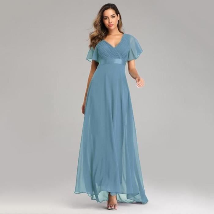 Robe Classique de soiree Femme Longue Col en V mousseline de soie ...