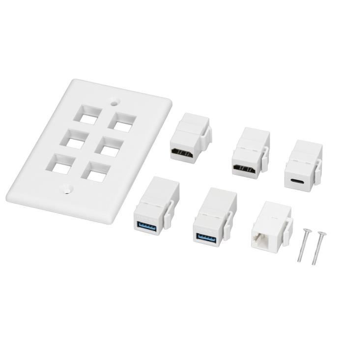 Plaque murale - QIILU - Cat6 RJ45 - 6 Ports - 2 Prises USB - 1 Prise ...