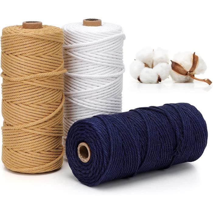 3 Couleurs Fil Macramé, Corde Macramé 3mm X 100m Naturel Fil De Coton ...
